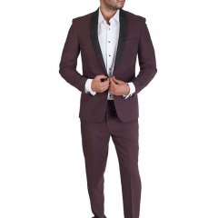 Slim Fit 1 Button Burgundy Suede Shawl Collar - ÃZARMAN