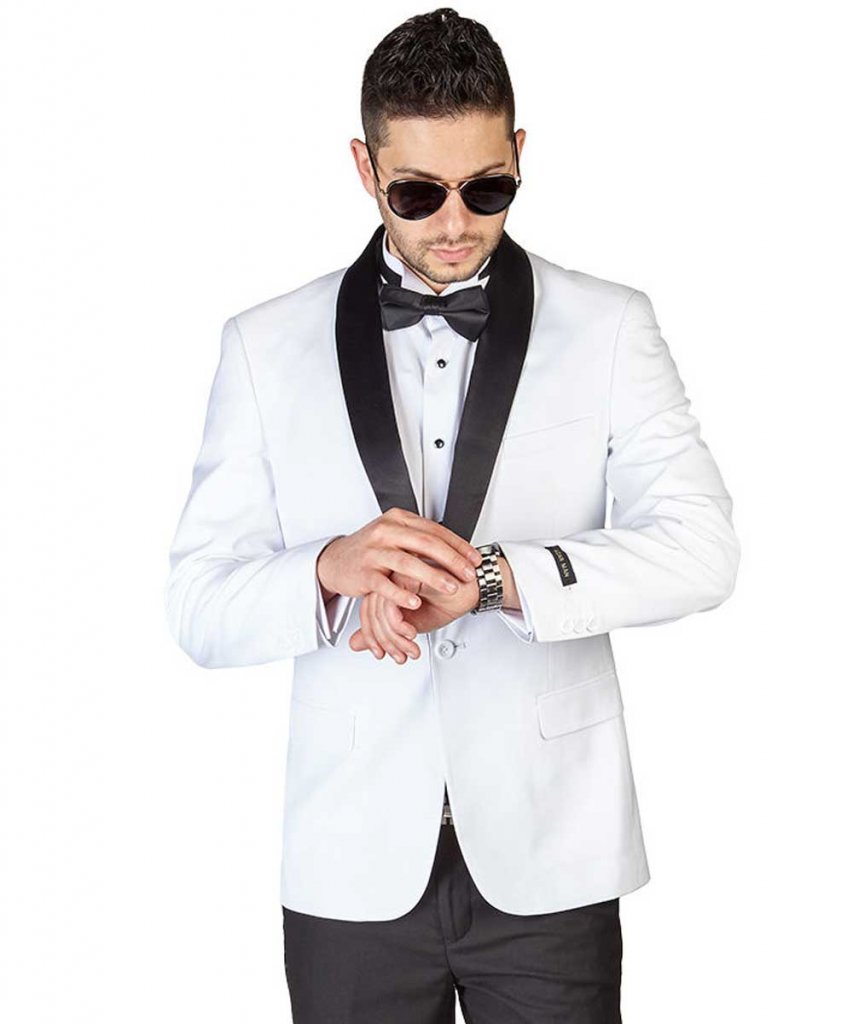 Slim Fit 1 Button White Shawl Lapel Tuxedo Jacket - ÃZARMAN