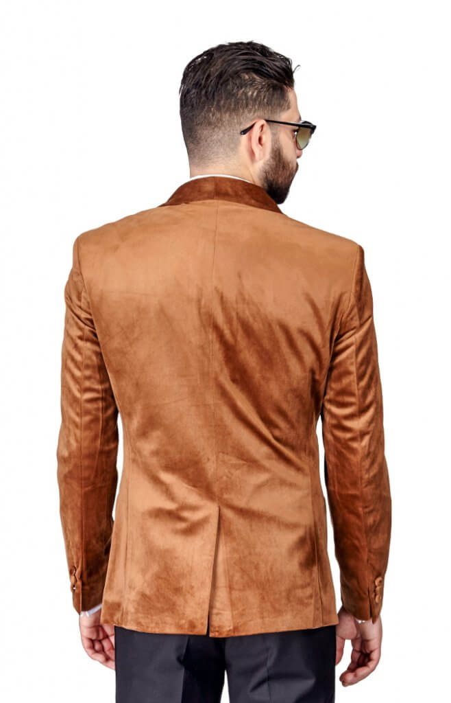 Slim Fit 1 Button Gold Velvet Shawl Dinner Jacket - ÃZARMAN