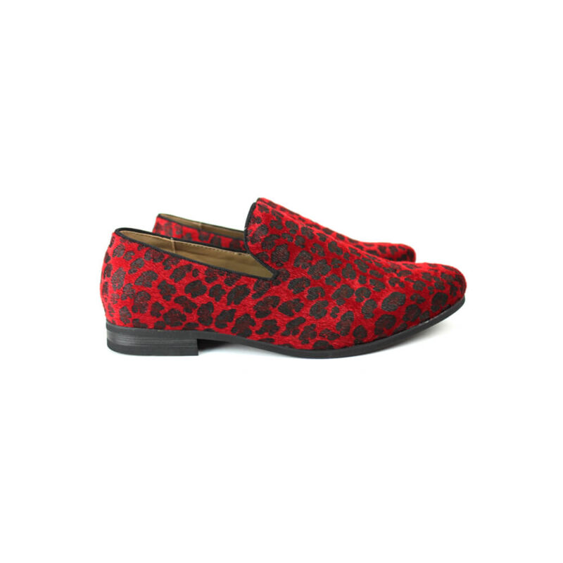 Mens Slip On Red Leopard Print Modern Dress Shoes Loafers - ÃZARMAN