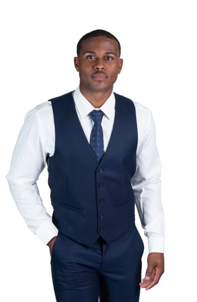 Navy Blue Micro Textured Weave Vest 5 Button Adjustable Back Strap ...